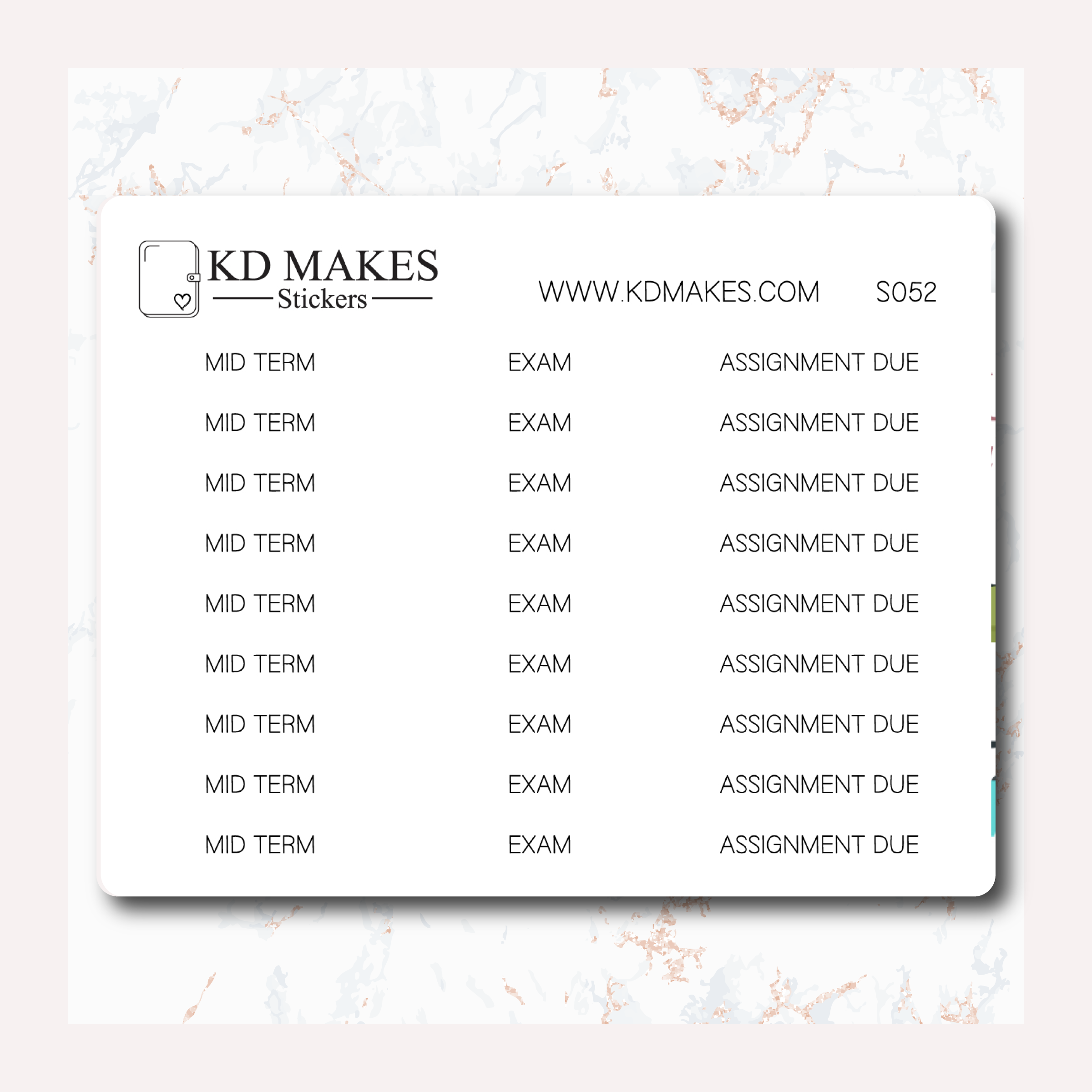 MID TERM / EXAM / ASSIGNMENT DUE - SCRIPT 052 – KD Makes Limited